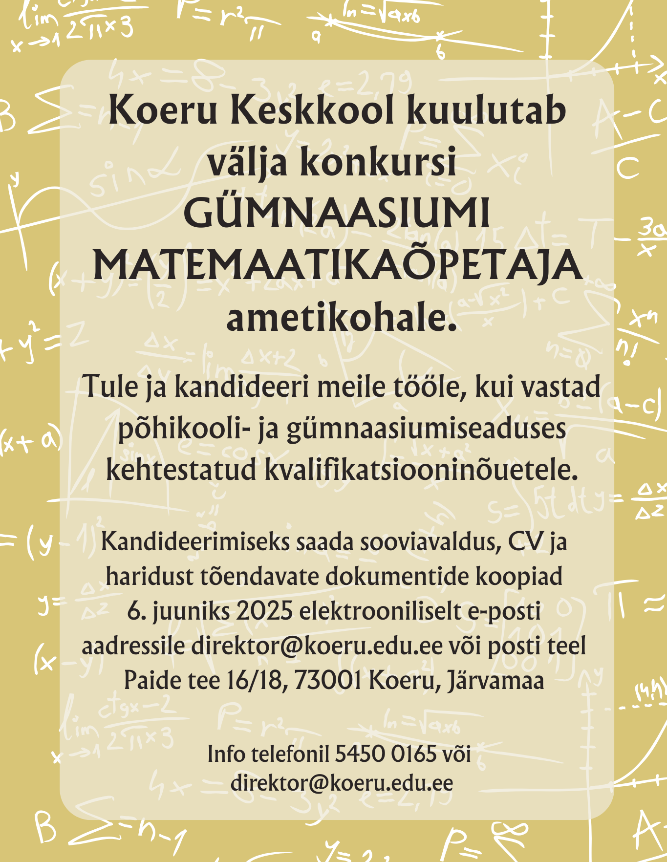 Tööpakkumine matemaatikaõpetajale – Koeru Keskkool
